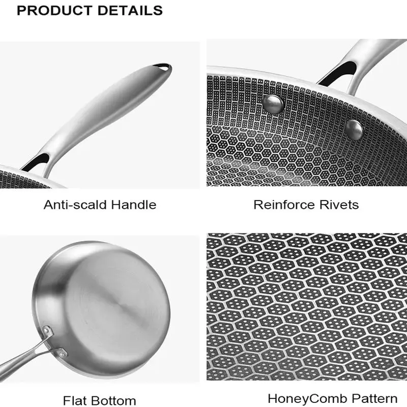 Manufacturer Wholesale Inductional Cookware Non Stick Tri-ply Stainless Steel Frypan Honeycomb ...