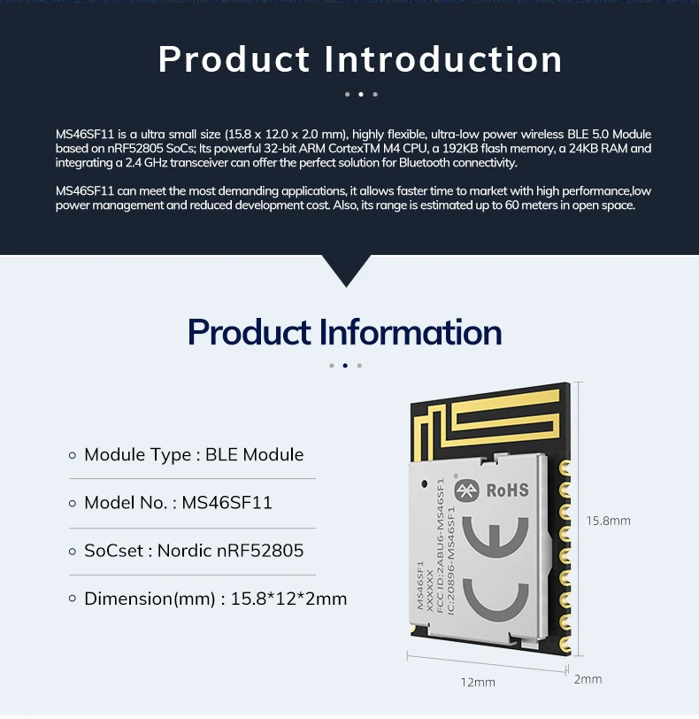 Bluetooth 5.0 Module Nordic Nrf 52805 192kb Flash 24kb Ram Small Size ...