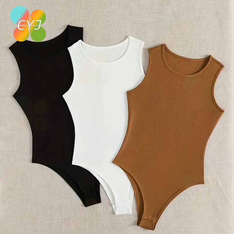 Custom Logo Sleeveless Thong Tank Top Bodysuit Spandex Sexy Slim Skims ...