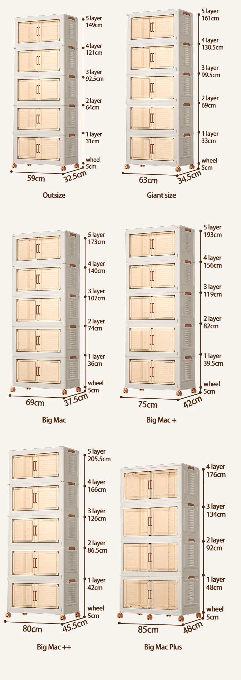 Rmier Stackable Plastic Storage Bins - 5 Tier Cabinet