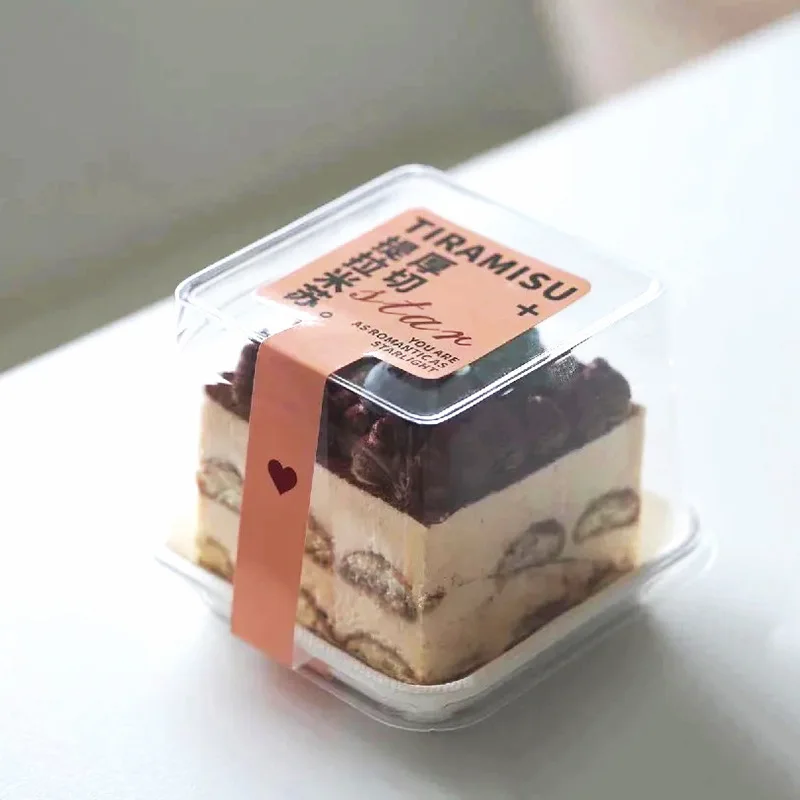 Tiramisu Cake Box Transparent Square Mousse Cake Slice Blister Boxes ...