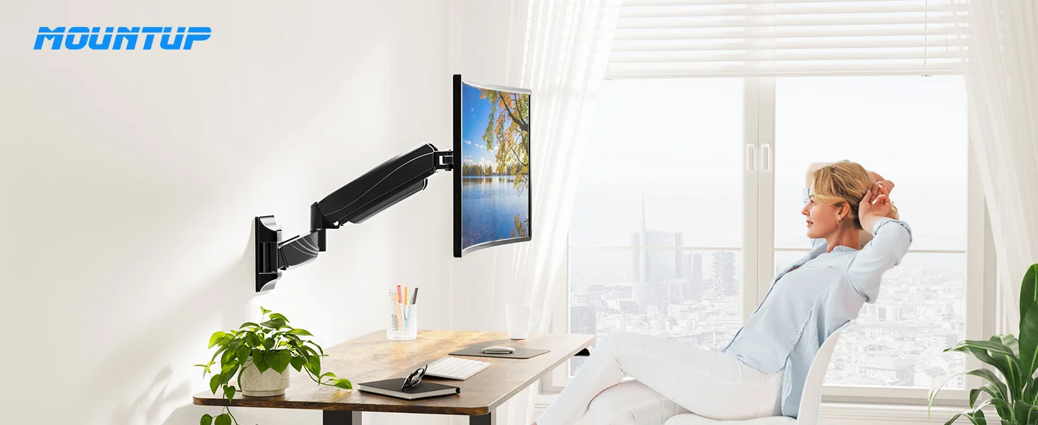 Mountup Up To 32" Single Monitor Wall Arm Iron Monitor Wall Mount Stand ...