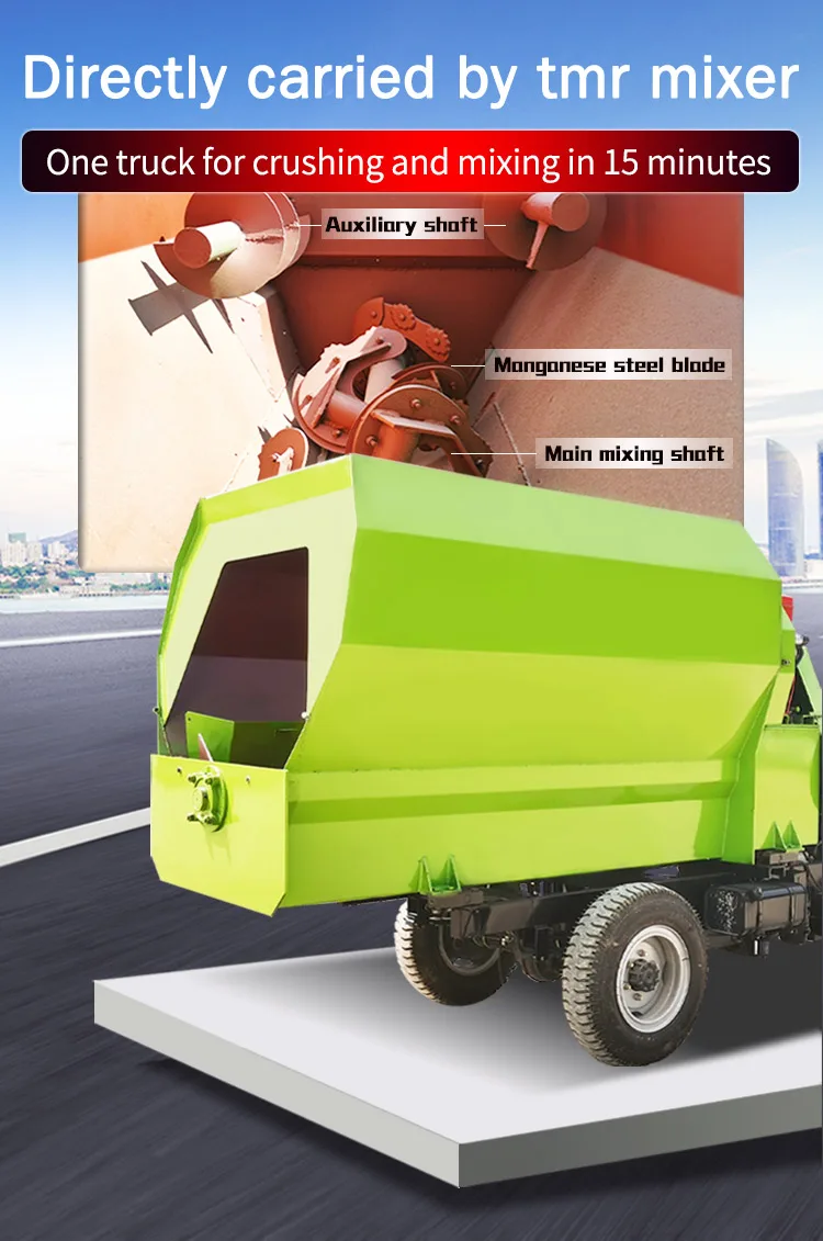 Vehicle-mounted Vertical Tmr Mixing Spreader Cattle And Sheep Feed Truck Farm Three Wheel Lawn ...