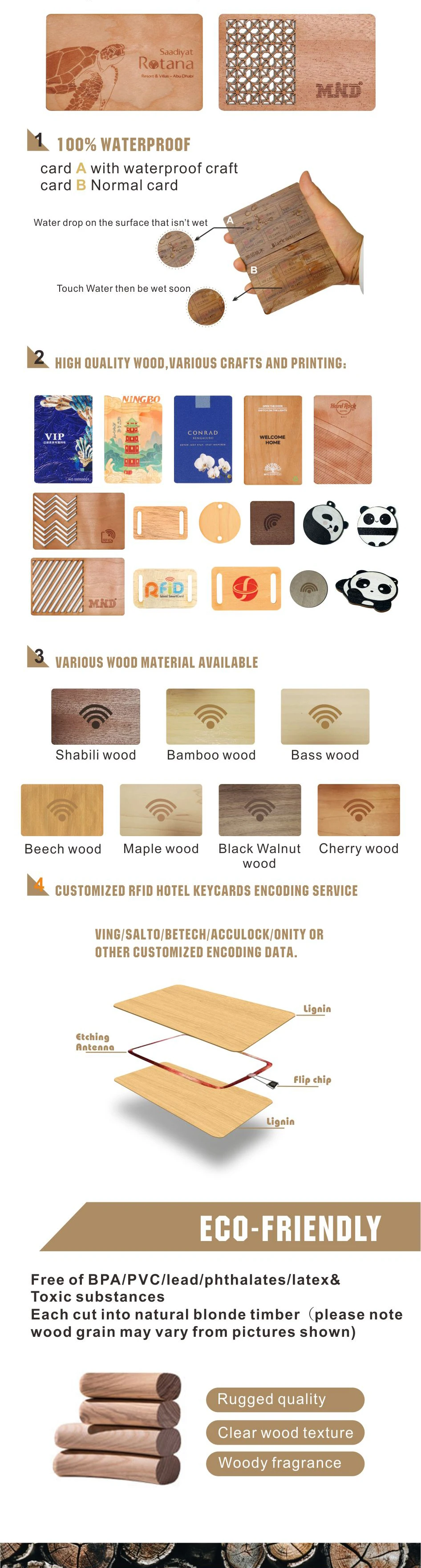 Eco-friendly NFC Wooden Hotel Room Cards for Access Control