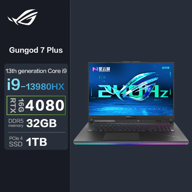 Rog Strix Scar 7plus E-sport Gaming Laptop I9-13980hx Rtx4080 2.5k 240hz 18inch Computer ...