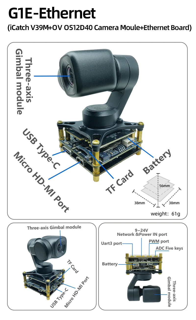 11MP WIFI Board Drone Camera Module with 4K 30FPS PTZ Three Axis Gimbal ...