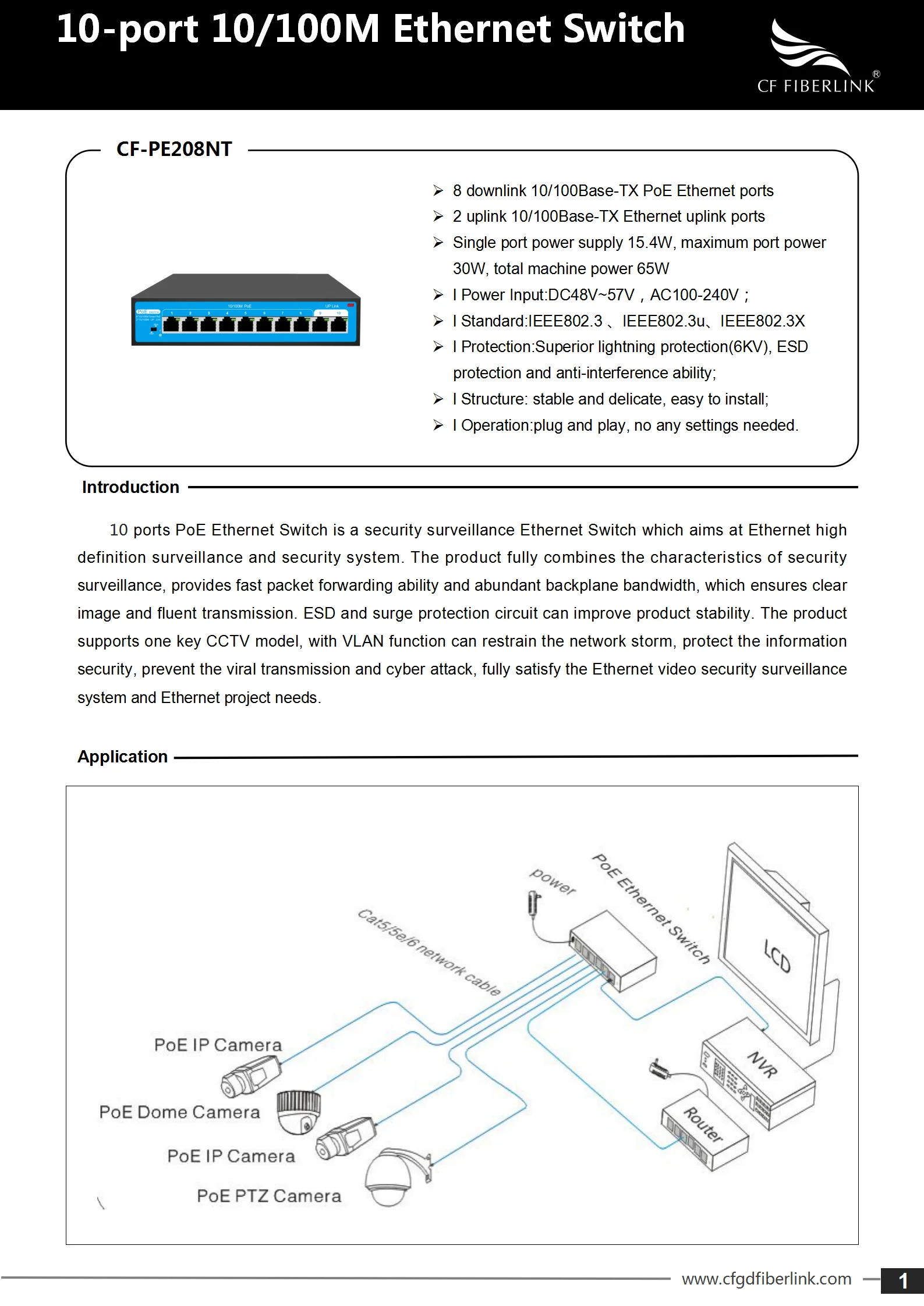 10 Ports 100 Mbps Unmanaged Desktop Lightning And Static Protection Poe ...