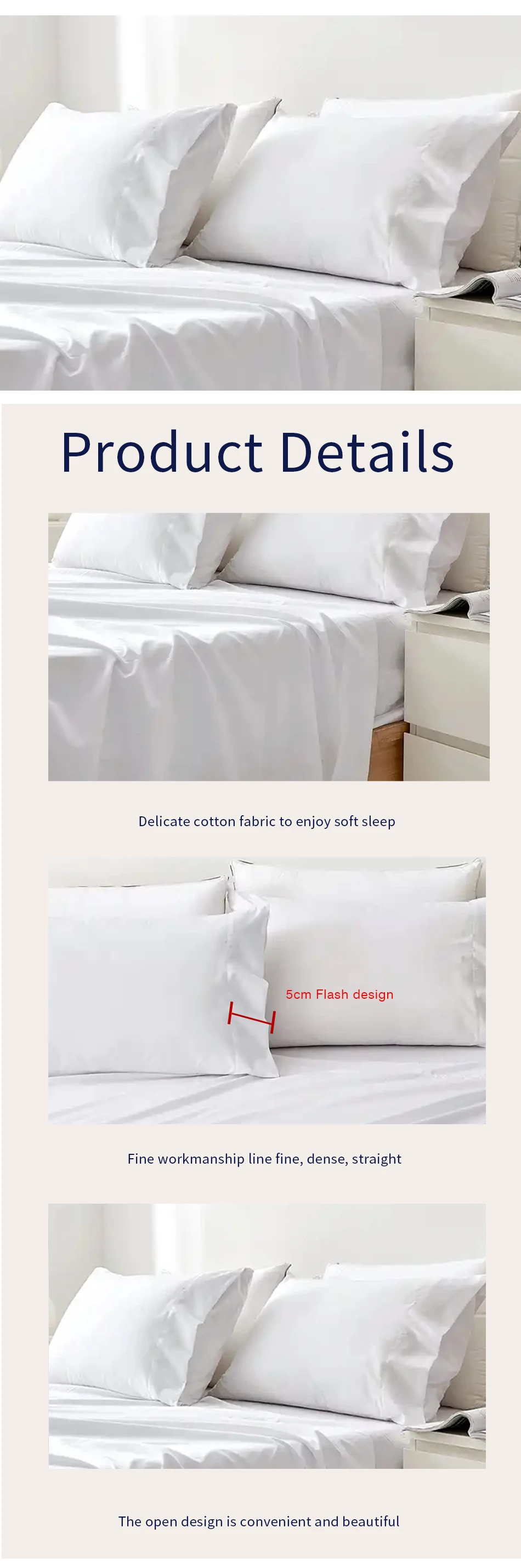 100% Cotton Fabric Pure White Color Bedding Sets for Hotels