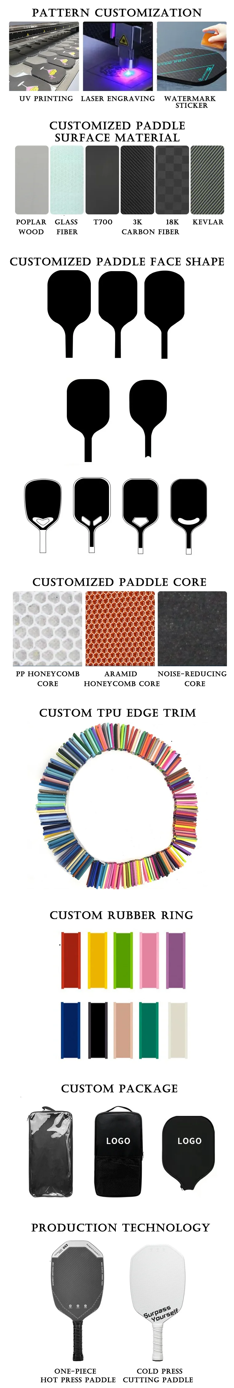 2026 Honeycomb Core Pickleball Paddles Set of 2 Custom Glass Fiber 16mm ...