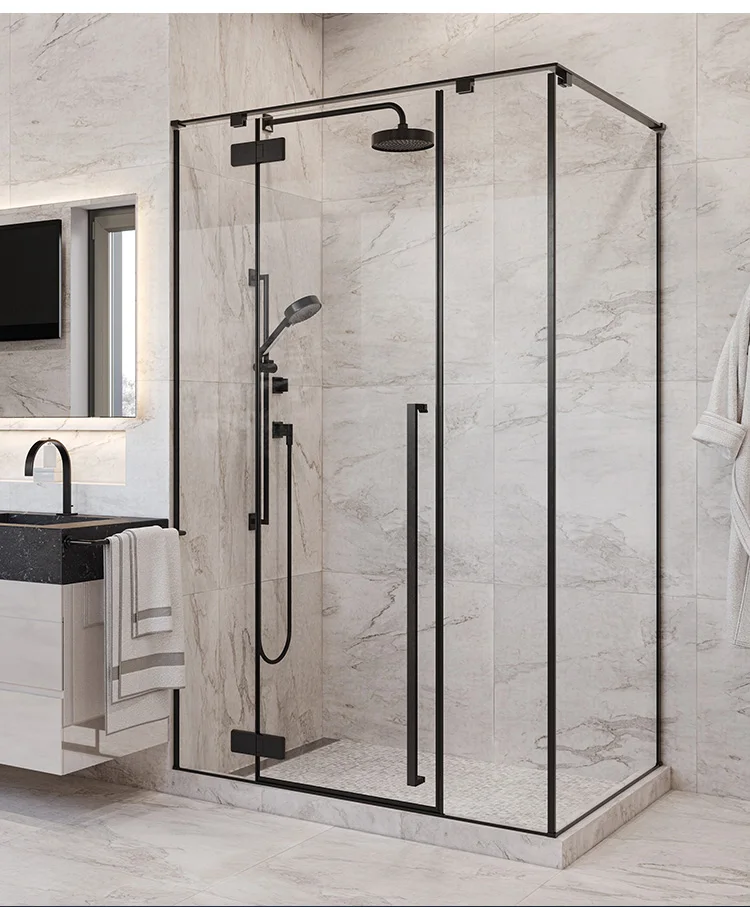 Seawin Black Luxury Shower Cabin Tempered Glass Bathroom Corner Square ...