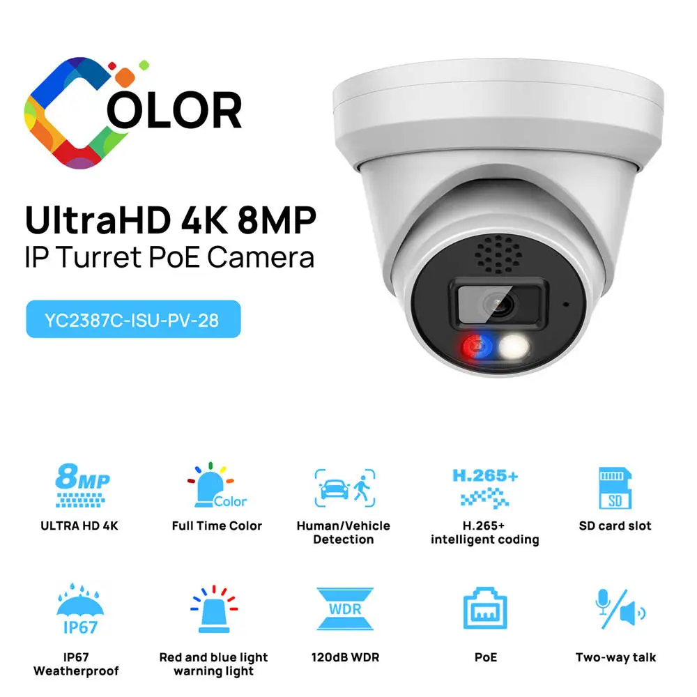 Colorvu Dual Light Audio Ip Poe Camera Ip66 Wdr 4mp/5mp/6mp Full Color ...