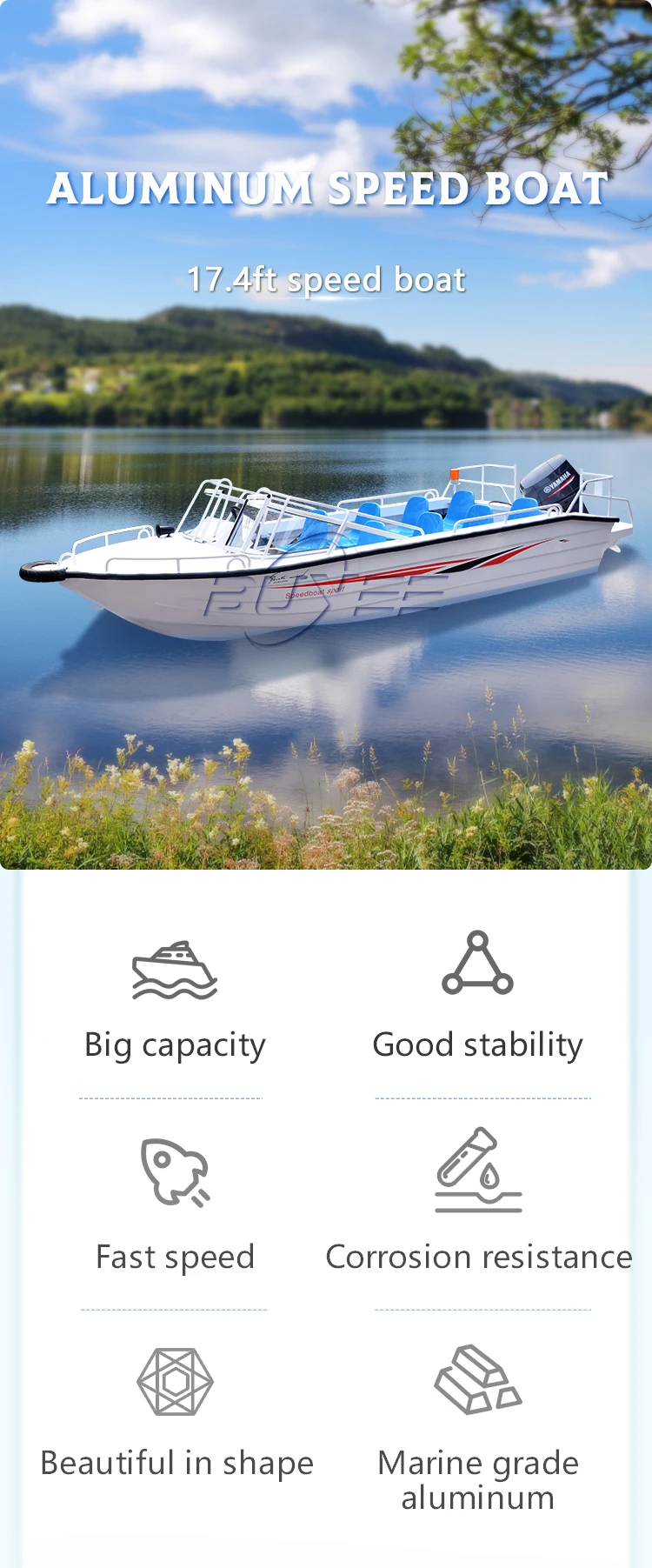 Flush Deck Vessel Speed Boat 5.3 Meter 8-9 Passengers Aluminium Boat ...