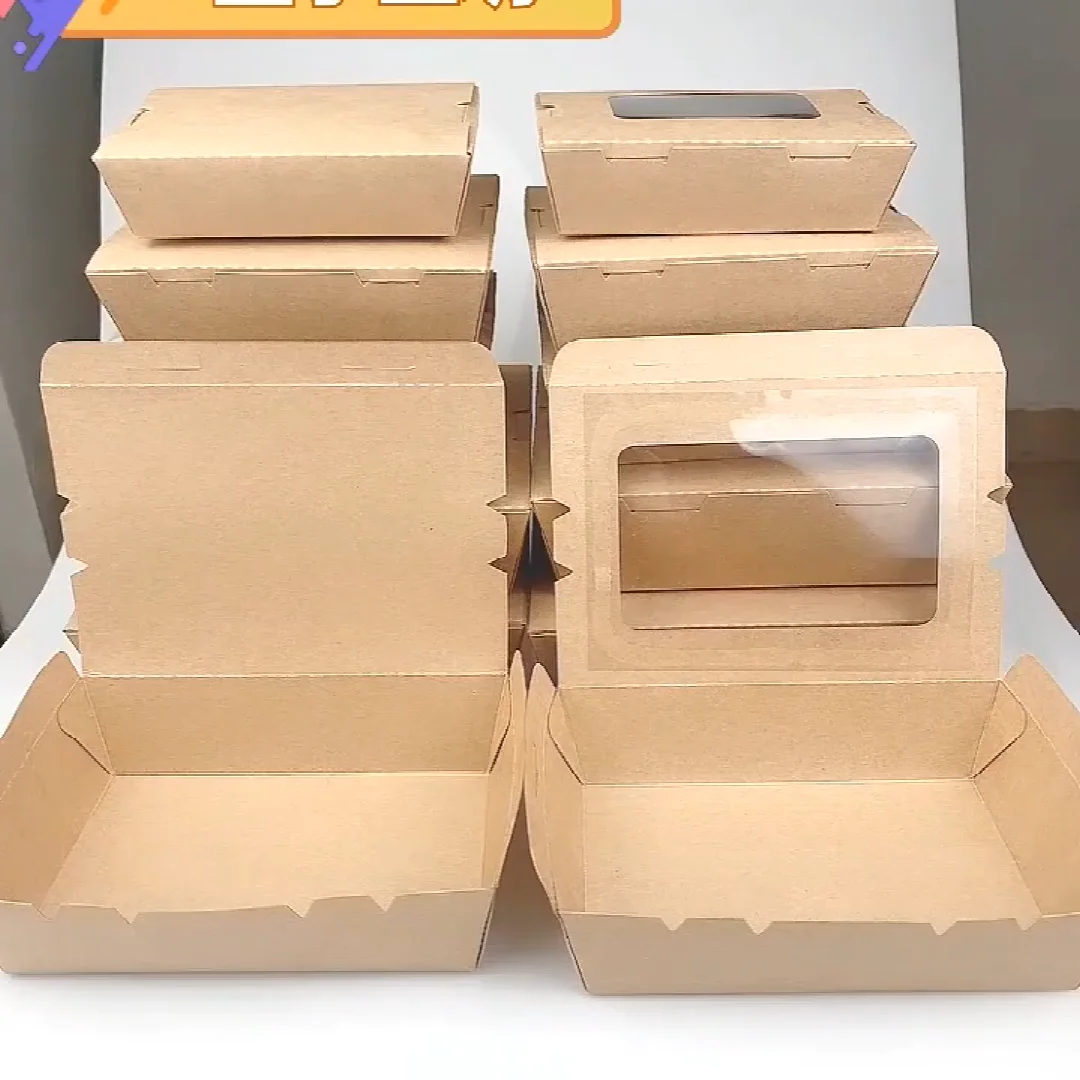 Factory Disposable Kraft Paper Lunch Food Salad Lunch Box With Window ...