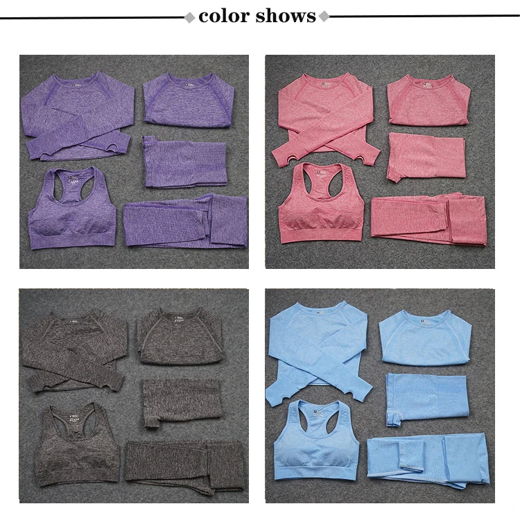 Yolife Wholesale Fitness Yoga Wear Crop Top High Waist Leggings Sports Suits 5pcs Sets Seamless ...