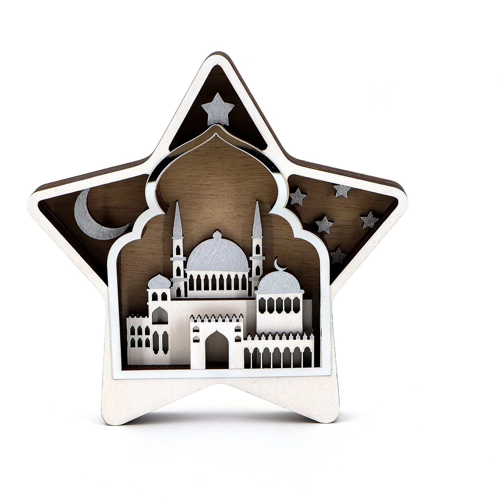 New Muslim Wooden Crafts Ornaments Islamic Qur'an Lantern Moon D ...