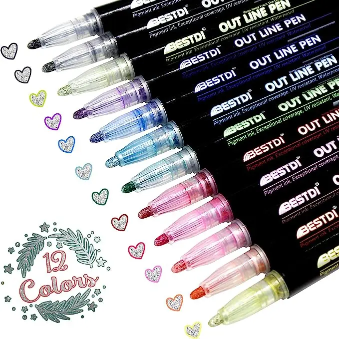 Outline Flash Color Double Line Sparkling Color Metallic Art Marker ...