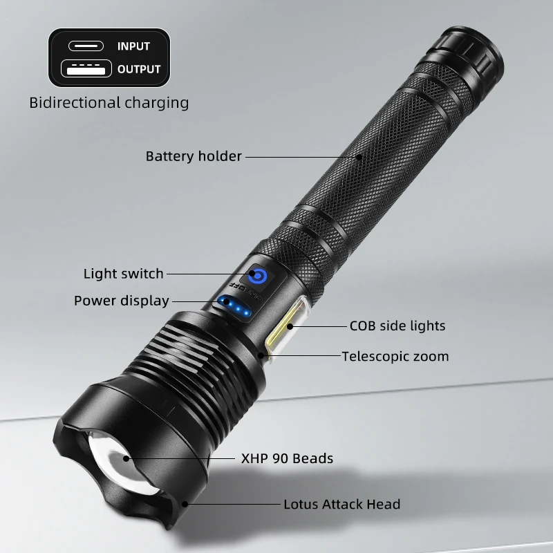 Professional Electroshock Defense Flashlight Aluminum Rechargeable ...