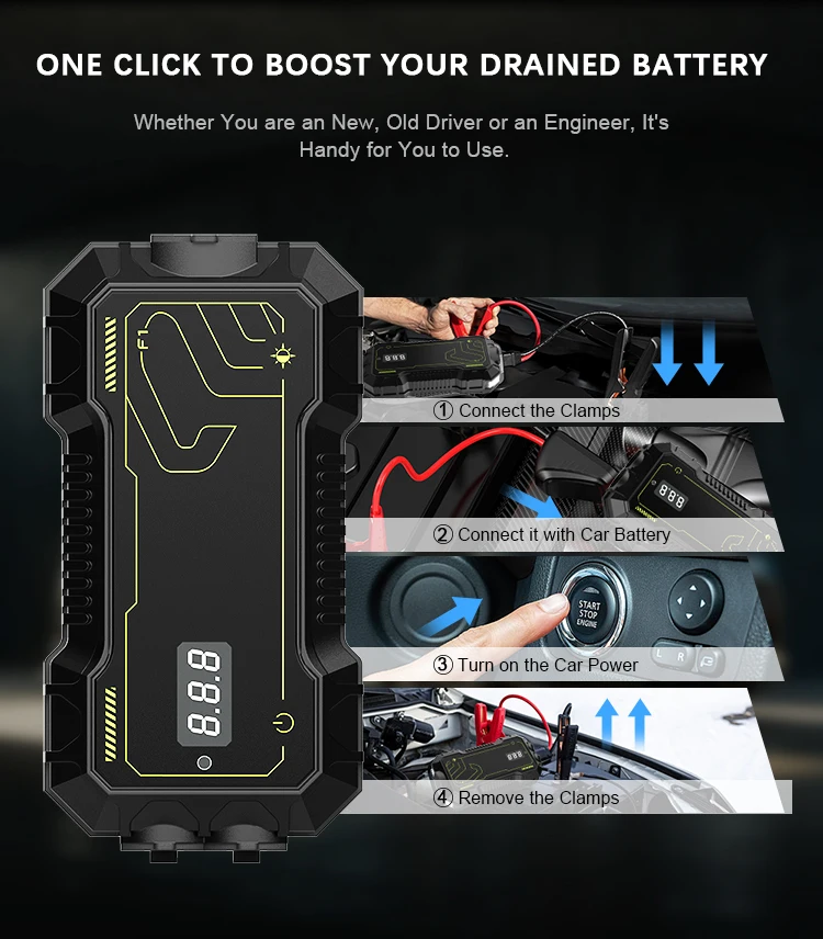 Car Jump Booster 12V 10000mAh Emergency Portable Power Bank Jumpstarter ...
