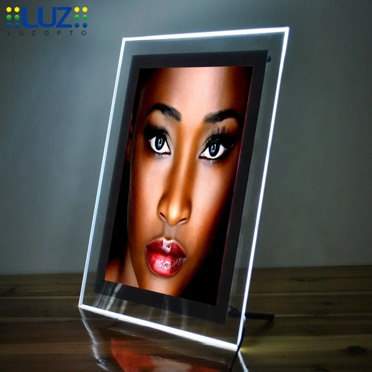 Clear Crystal Photo Frame Table Stand Led Lighting Menu A4 Led Frame ...