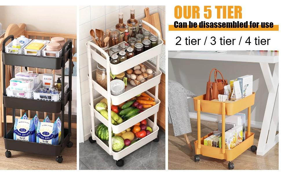 Walue Practical Storage Cart 5-layer Movable Storage Box With Wheels ...