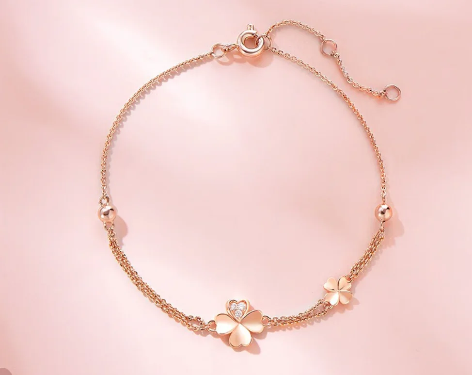 Vana 925 Sterling Silver Jewelry Zircon Four-leaf Clover Bracelet Zircon Four-leaf Clover ...