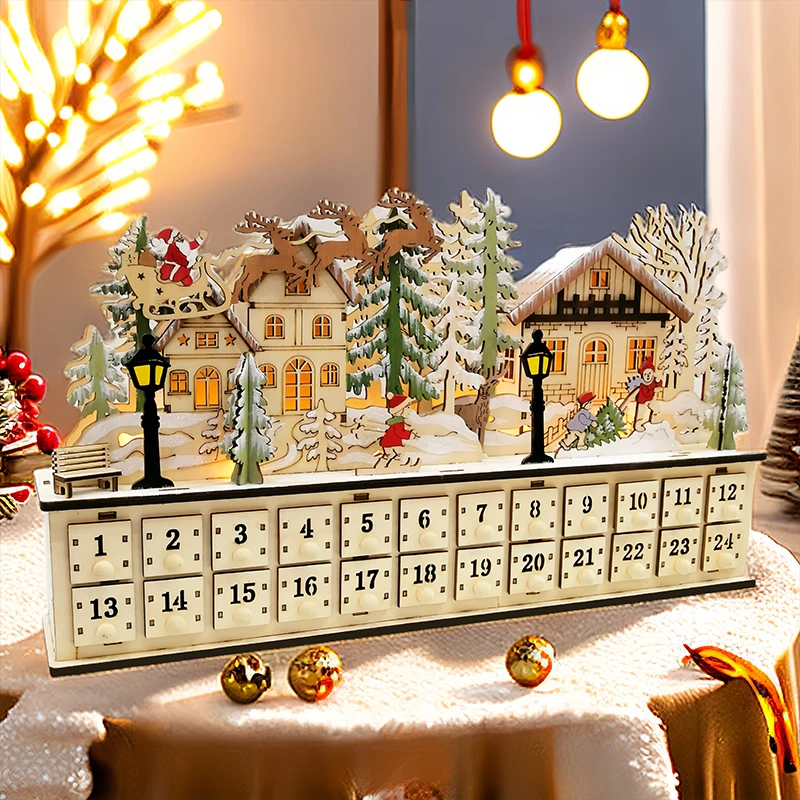 Wooden Advent Calendar - Christmas House with 24 Drawers