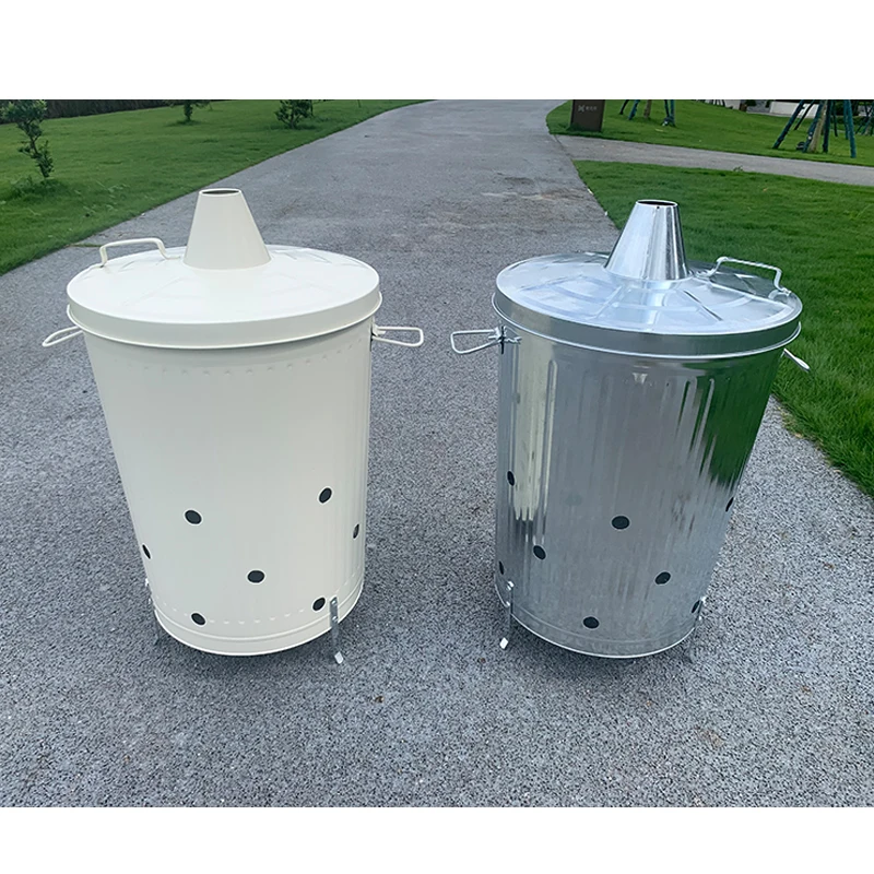 Large Galvanized Metal Garden Rubbish Incinerator Bin With Cover Waste ...
