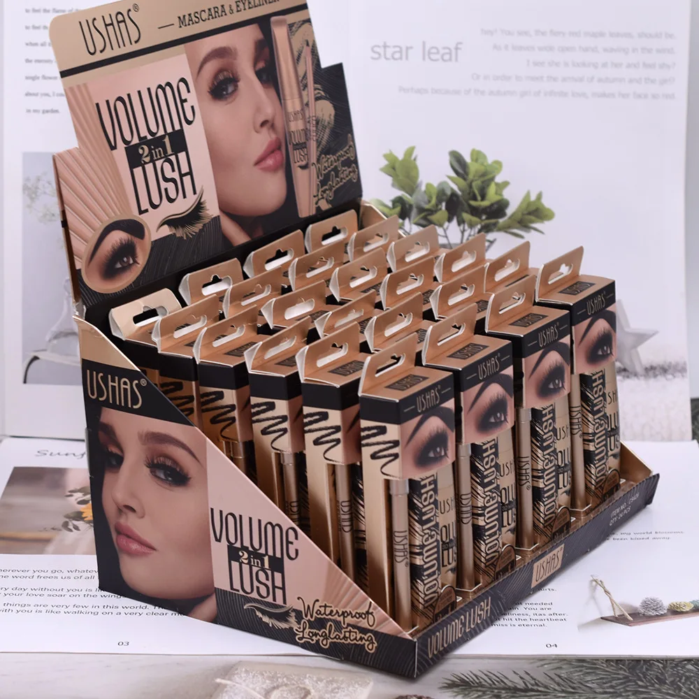 Ushas Black Wooden Eyeliner+mascara Kit Thick Curl Waterproof Mascara ...