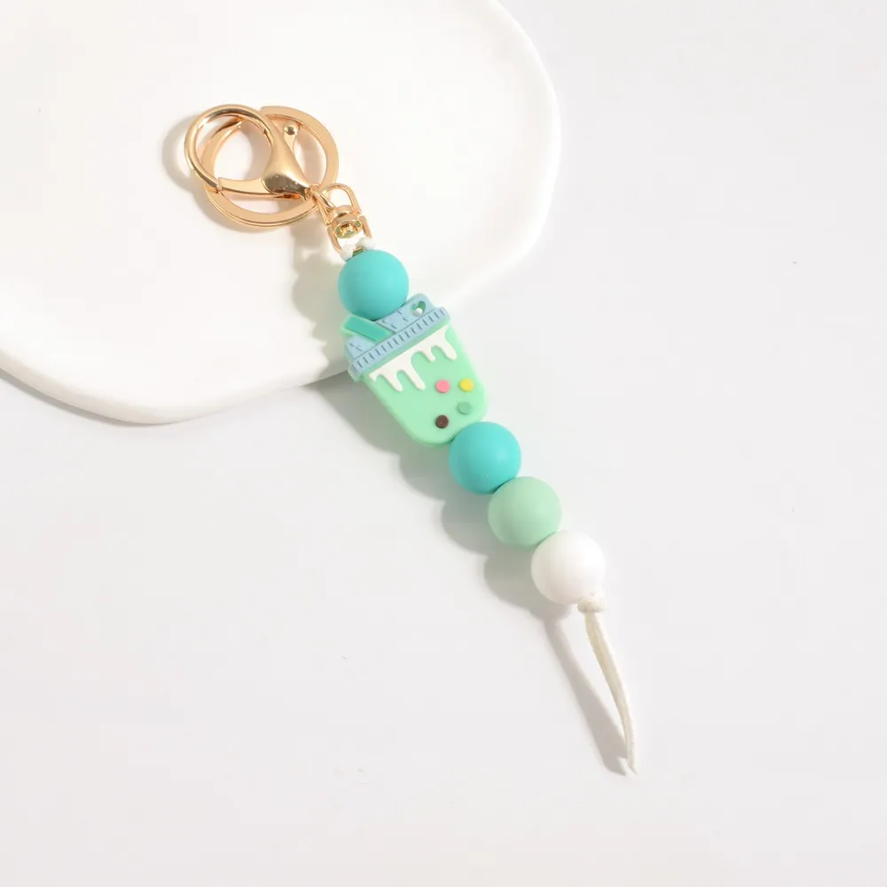 Bubble Tea Teacher Keychain Cute DIY Keyrings Silicone Beads Hand Woven ...