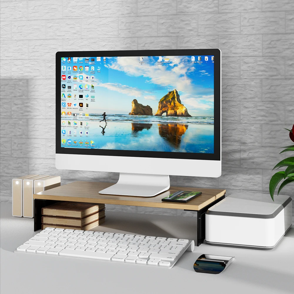 Mdf Aluminum 1 Tier Desktop Computer Riser Monitor Stand For Laptops ...