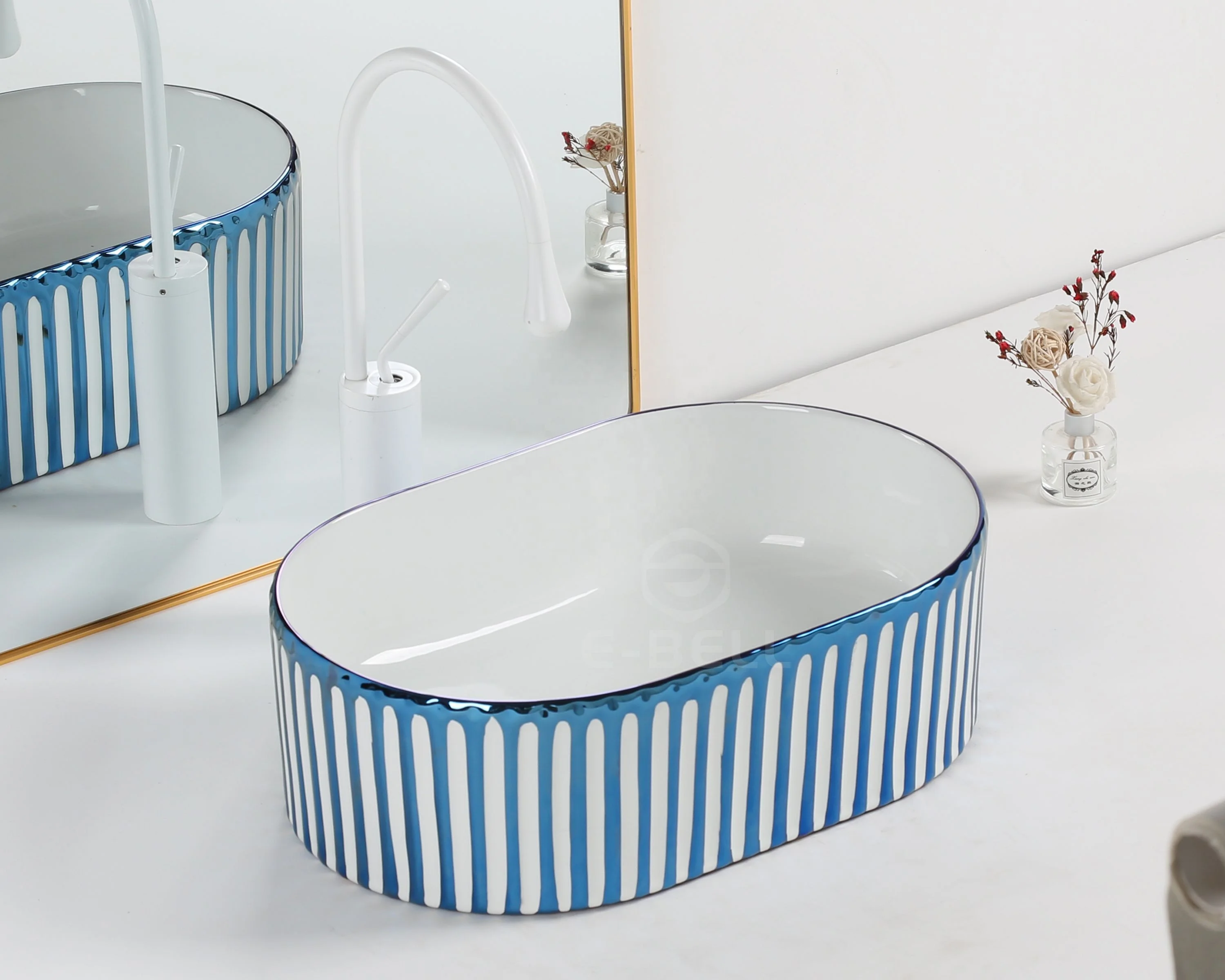Bathroom Basins Luxury Oval Wash Basinv E-bell 8740 Blue Table Top ...