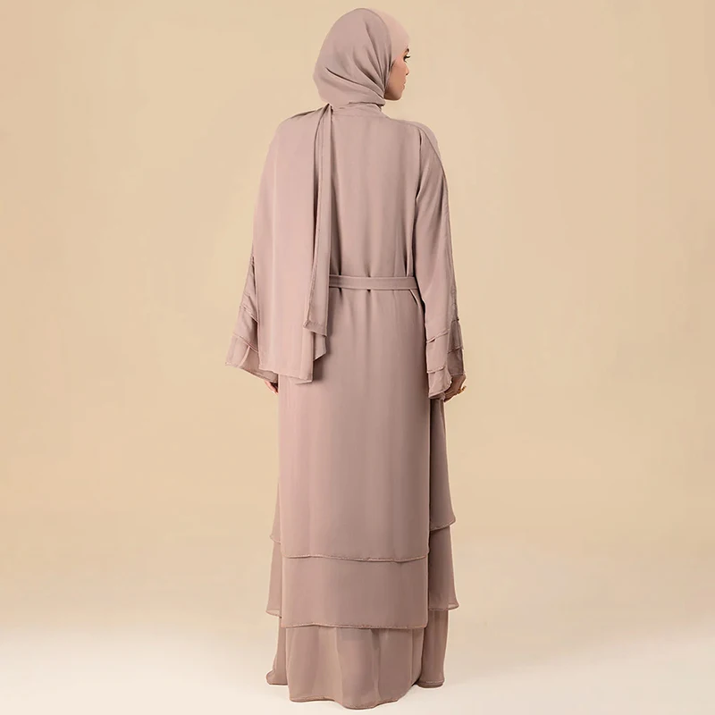 Custom Islamic Clothing 2 Pieces Kimono Muslim Hijab Chiffon Layered ...