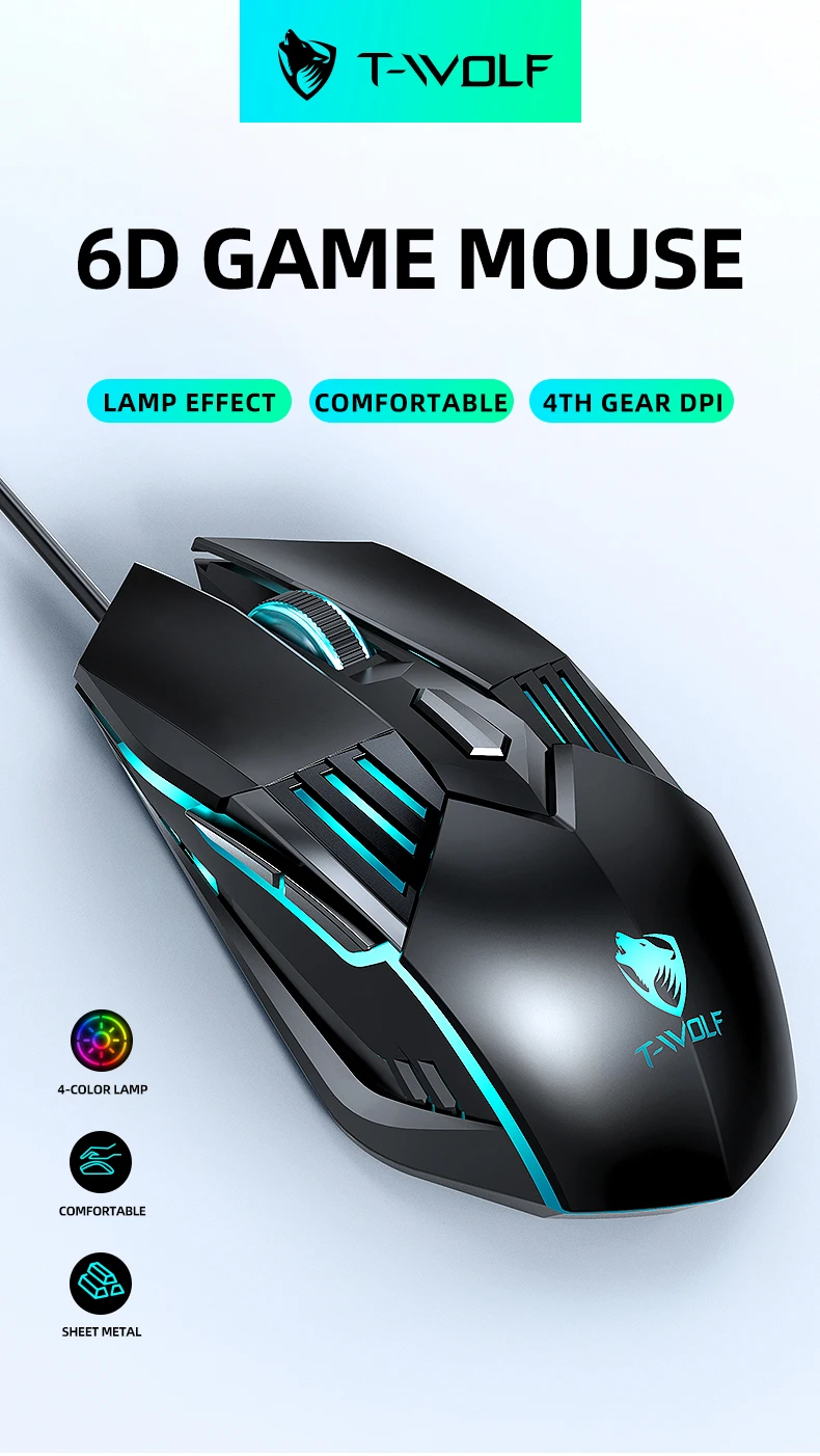 T-WOLF G560 Wired RGB Gaming Mouse with LED Lighting