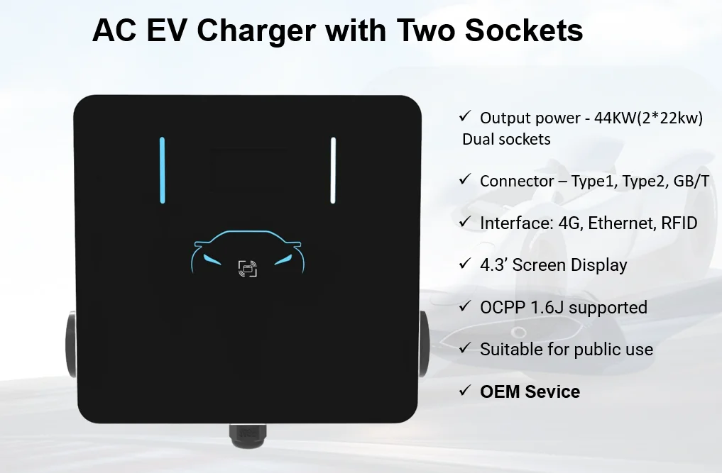 Oem Public Ocpp1.6j Ip65 64a 400v 44kw Untethered Ev Charger Wallbox ...