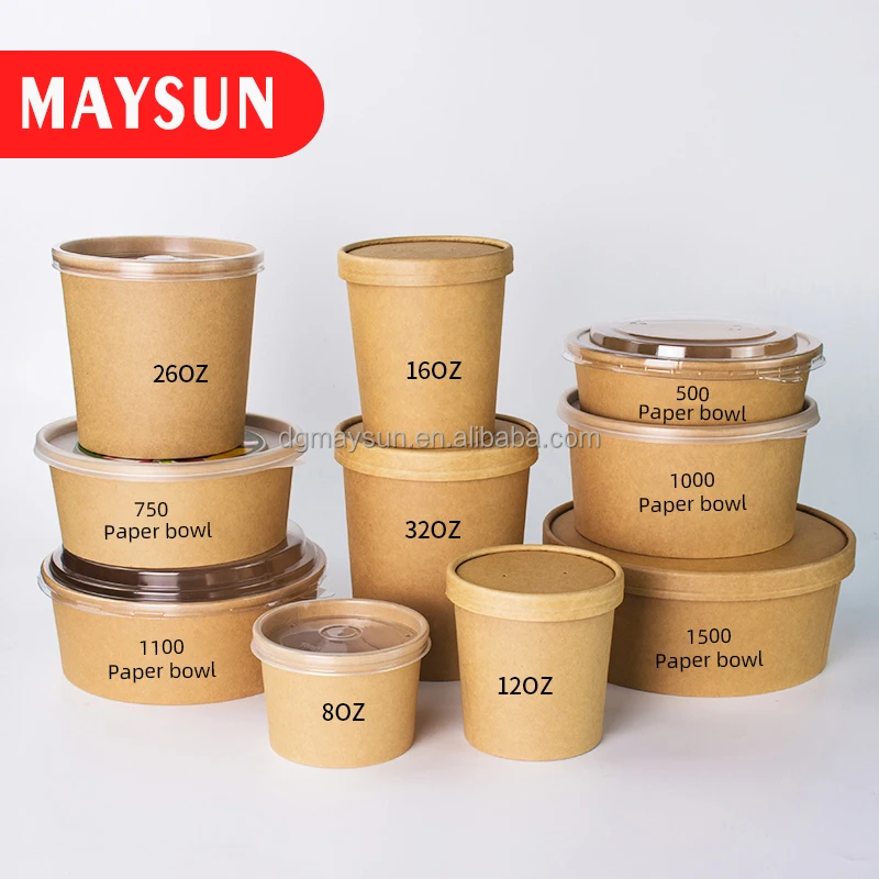 Custom Print paper lunch bowl disposable 24oz soup bowls food kraft ...