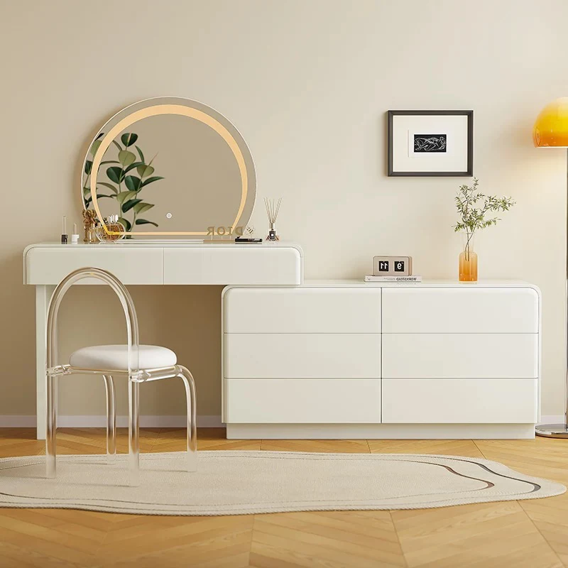 Cream Style Beige Dressing Table with Chairs High Quality Modern Makeup ...