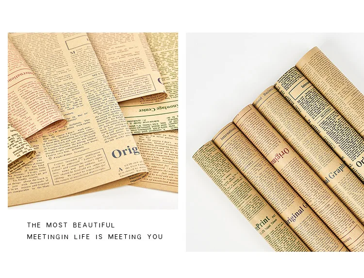Tondo 50x70cm Kraft Paper Retro English Newspaper Flower Wrapping ...