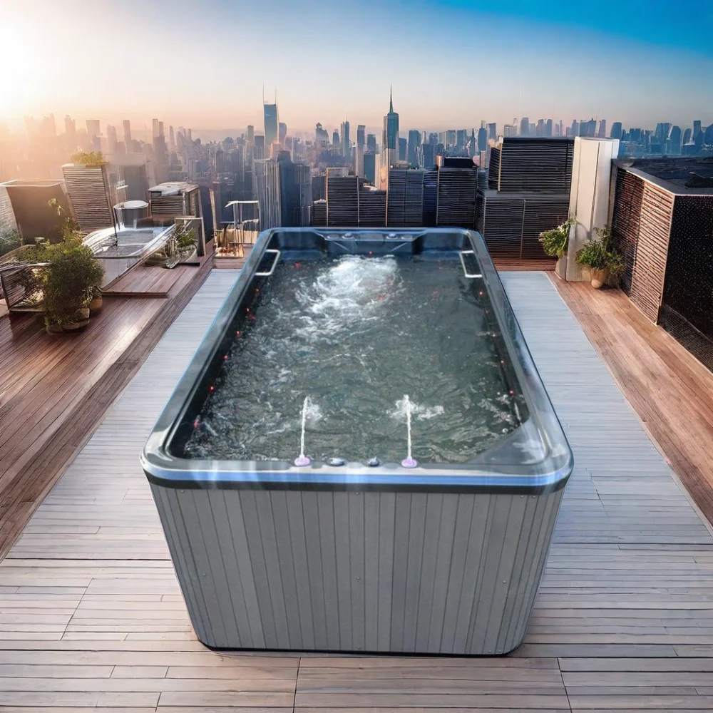 Outdoor Fiberglass Swim Spa - Durable Steel Frame & Massage