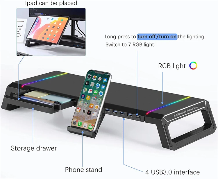 Adjustable Portable Monitor Stand Foldable Screen Monitor Stand Rgb ...