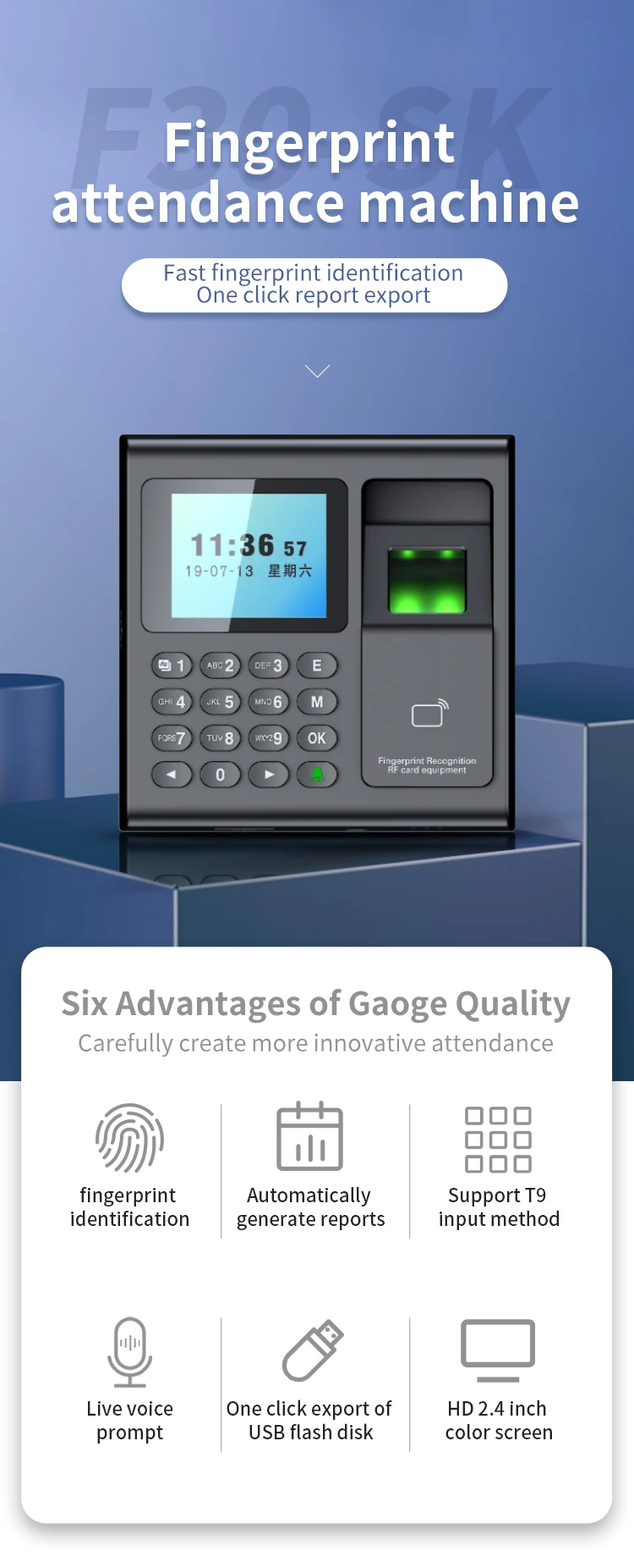 F30-u Biometric Fingerprint Time Attendance Recording Employee Punching ...