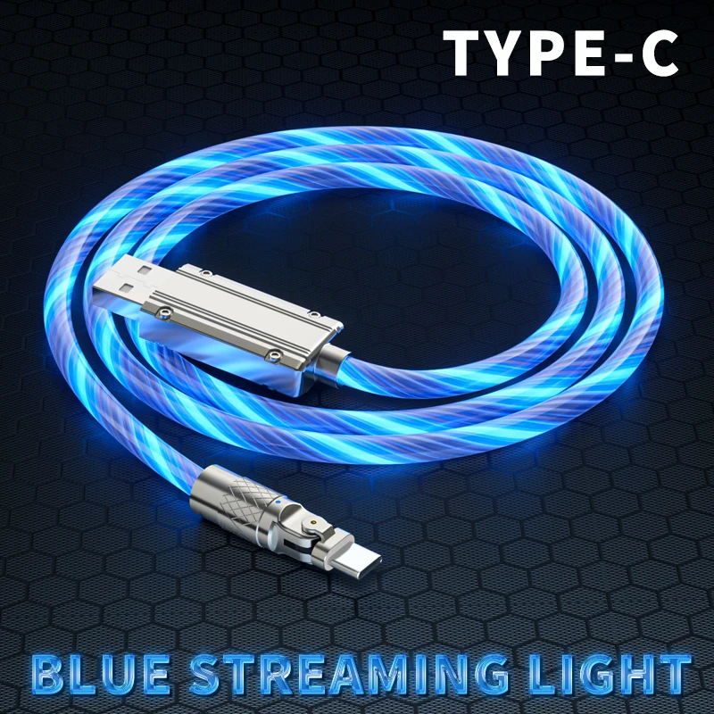 180 Elbow Rotating Zinc Alloy LED Light Streamer USB Type-C Data Cable ...
