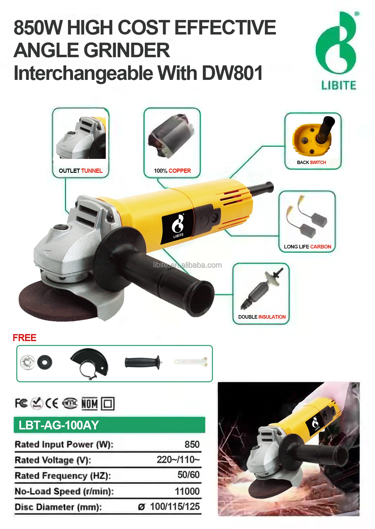 850w Back Switch Mini Angle Grinder Interchangeable With Dw801 - Buy ...