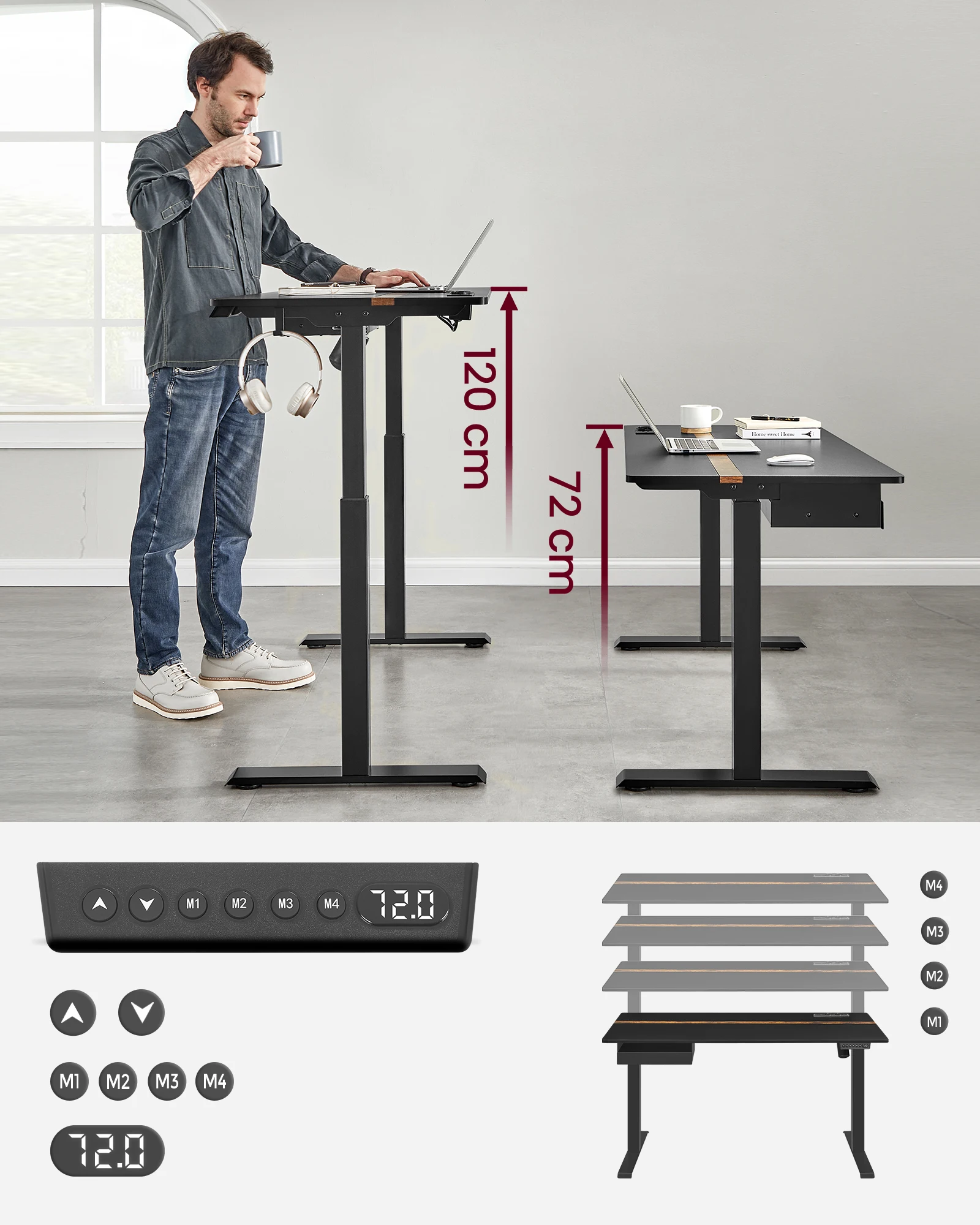 VASAGLE Height Adjustable Electric Standing Desk - Smart & Space-saving