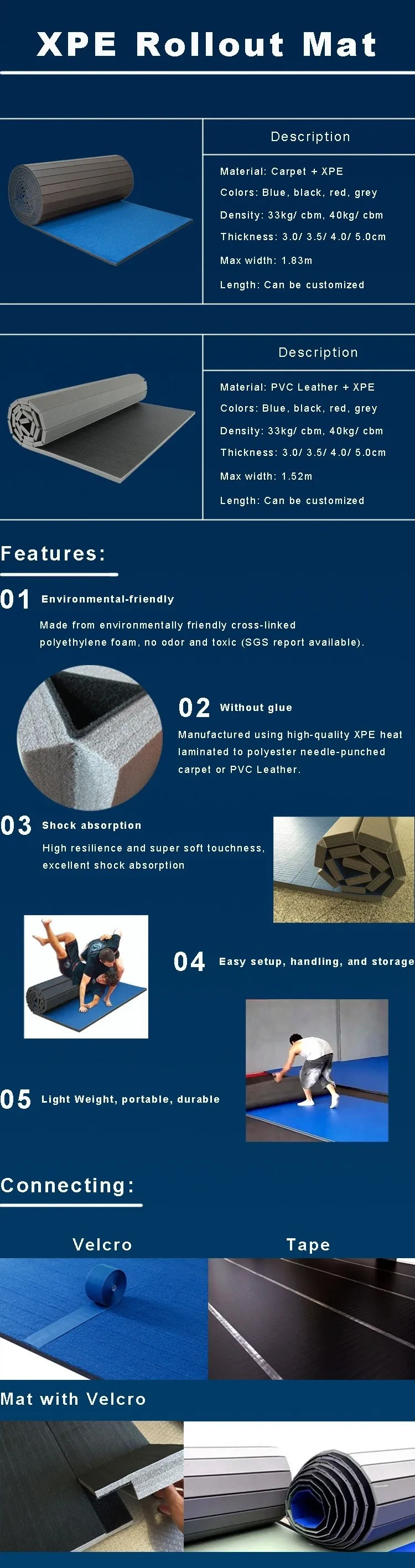 Flexible Cheerleading Rollout Mat 2.5cm" Thick Xpe Foam With Pvc ...