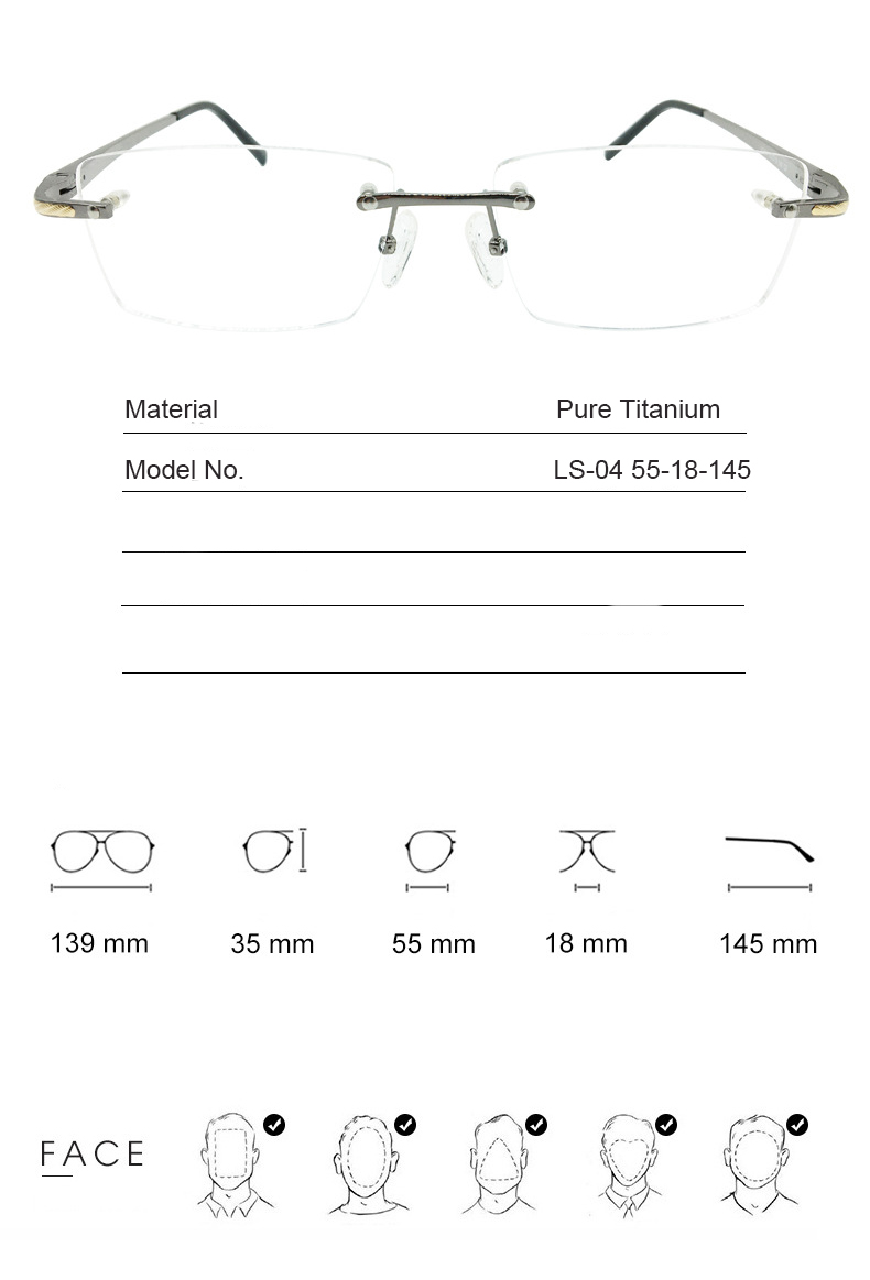 Lightweight Rimless Square Titanium Eyeglass Frames - OEM