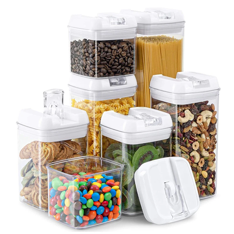 White Lids Wholesale 7 Pieces Pack Canister Bpa Free Plastic Food Storage Jar Airtight Cereal ...