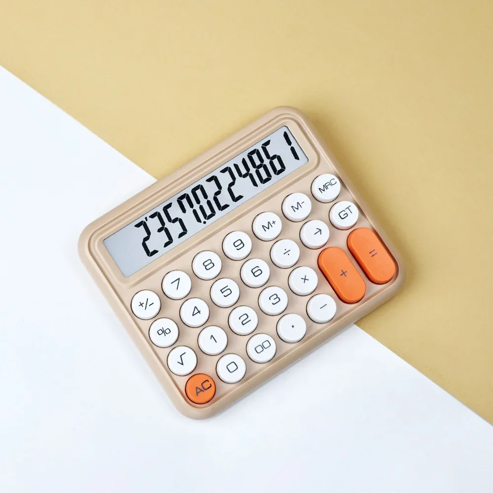 12 Digit Ergonomic Mechanical Button Calculator Desktop Cute Large ...