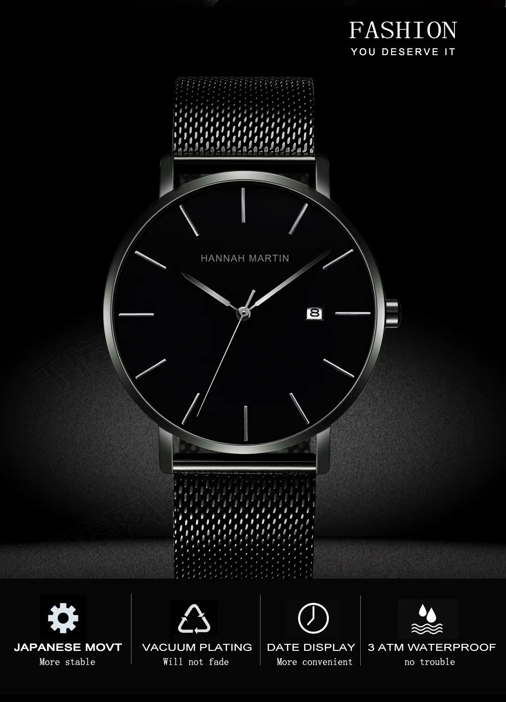 Hannah Martin HM-151 Men's Waterproof Calendar Watch, Simple and ...