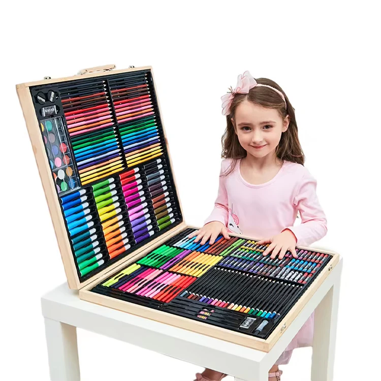 Drawing Wooden Box Drawing Gift Children Painting Supplies 288 Pieces ...