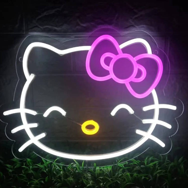 Custom Hello Kitty Neon Sign Anime Cat Led Neon Lights For Girl's Room ...